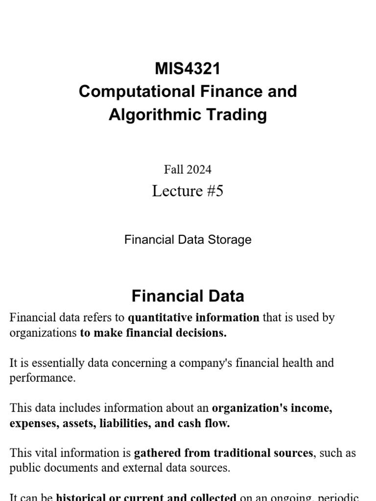 Computational Finance and Algorithmic Trading | PDF | Data | Stocks