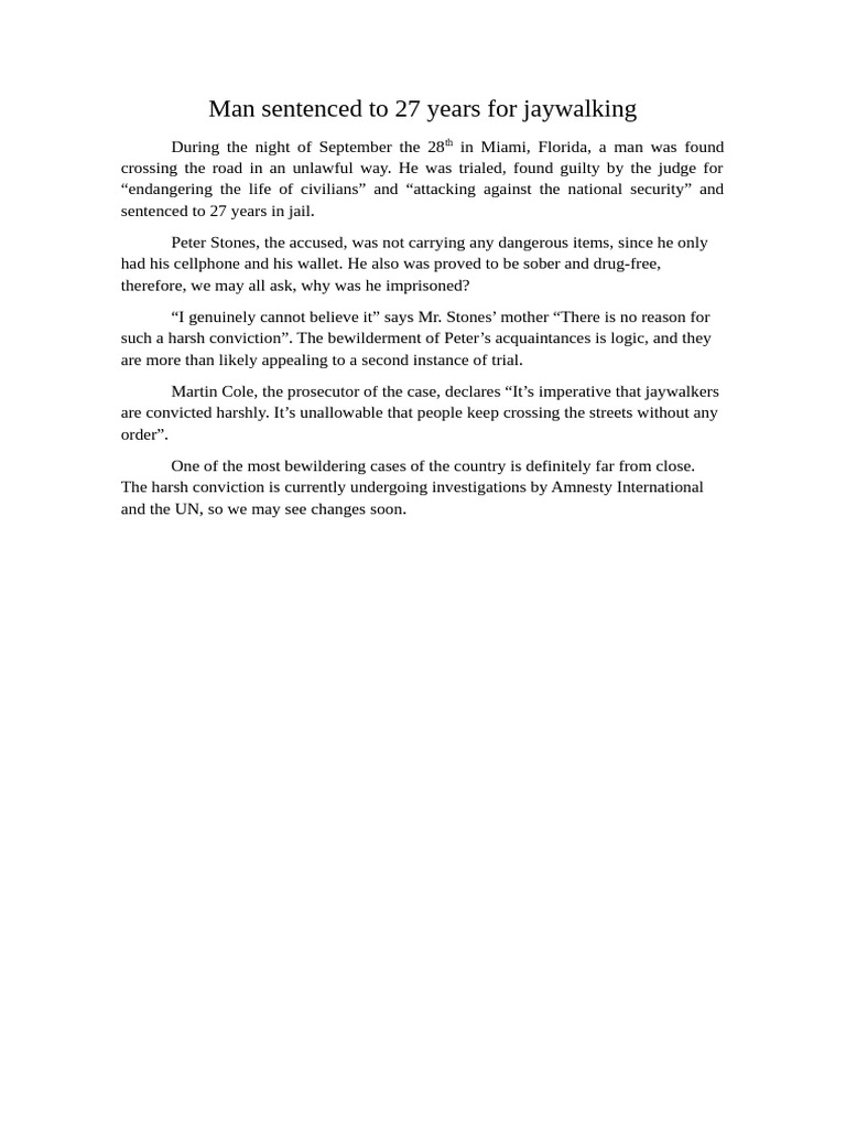 Man Sentenced To 27 Years in Jail For Jaywalking | PDF