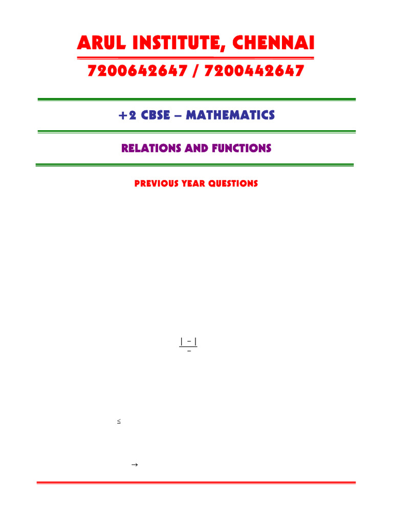 Class 12 Relations & Functions PYQs | PDF