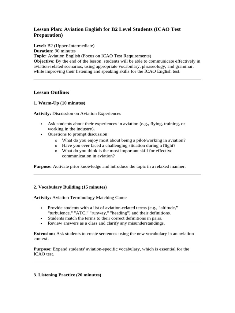 Lesson Plan Aviation English | PDF | Air Traffic Control | Vocabulary