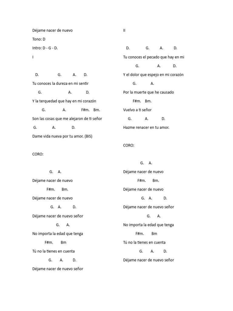Déjame Nacer de Nuevo Letr | PDF