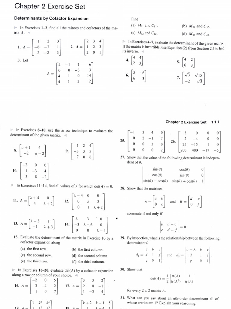Determinant Expansion Exercises | PDF | Determinant | Matrix (Mathematics)