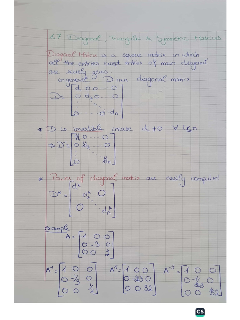 1.7 Diagonal Triangular and Symmetric Matrices 215 | PDF