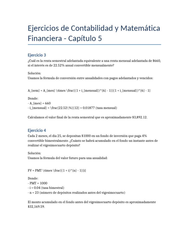 Ejercicios Contabilidad Matematica Financiera Capitulo 5 Correcto Resuelto | PDF | Servicios ...