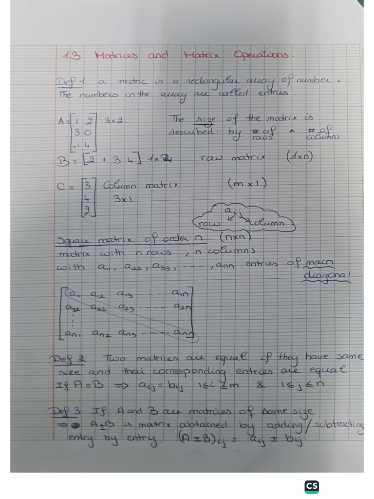 1.3 Marices and Matrix Operations | PDF
