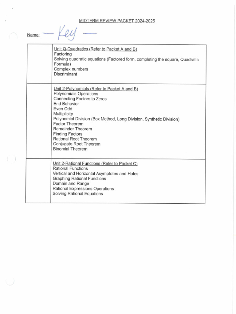 Key To Midterm Packet | PDF