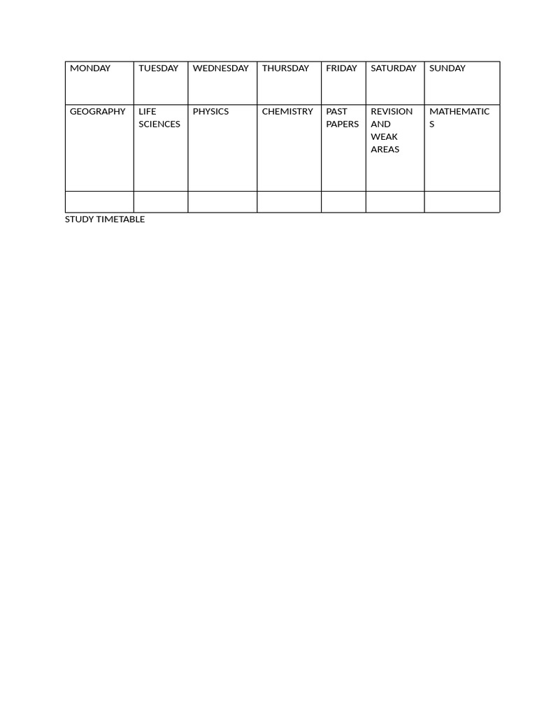 Study Timetable | PDF