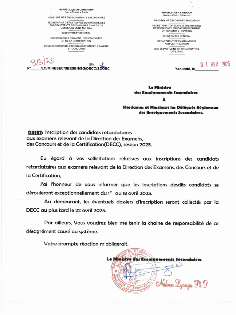 2025 Decc Inscriptions Retardataires | PDF