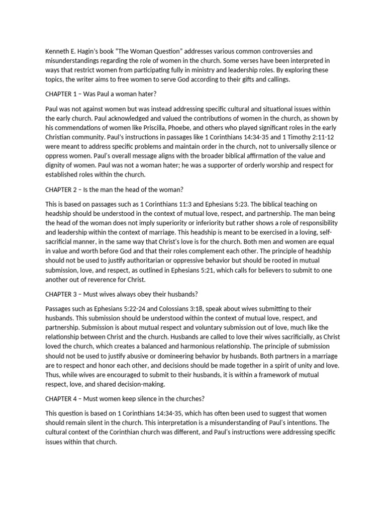 The Woman Question Assignment | PDF | Modesty | Paul The Apostle