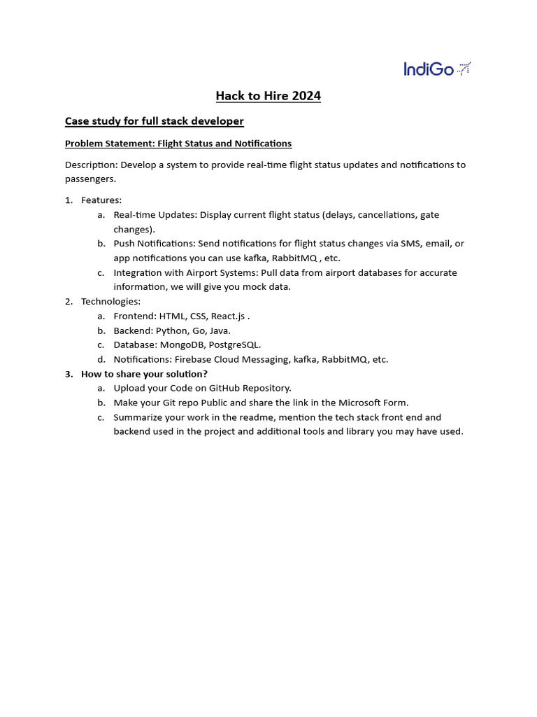 Hack To Hire - Case Study - Full Stack Developer | PDF