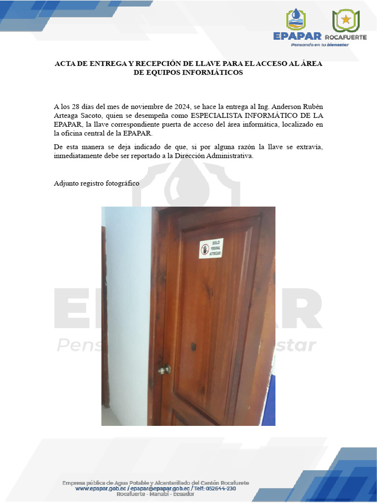 Acta Entrega Llaves Cuarto Servidores - Informatico-Signed-Signed | PDF