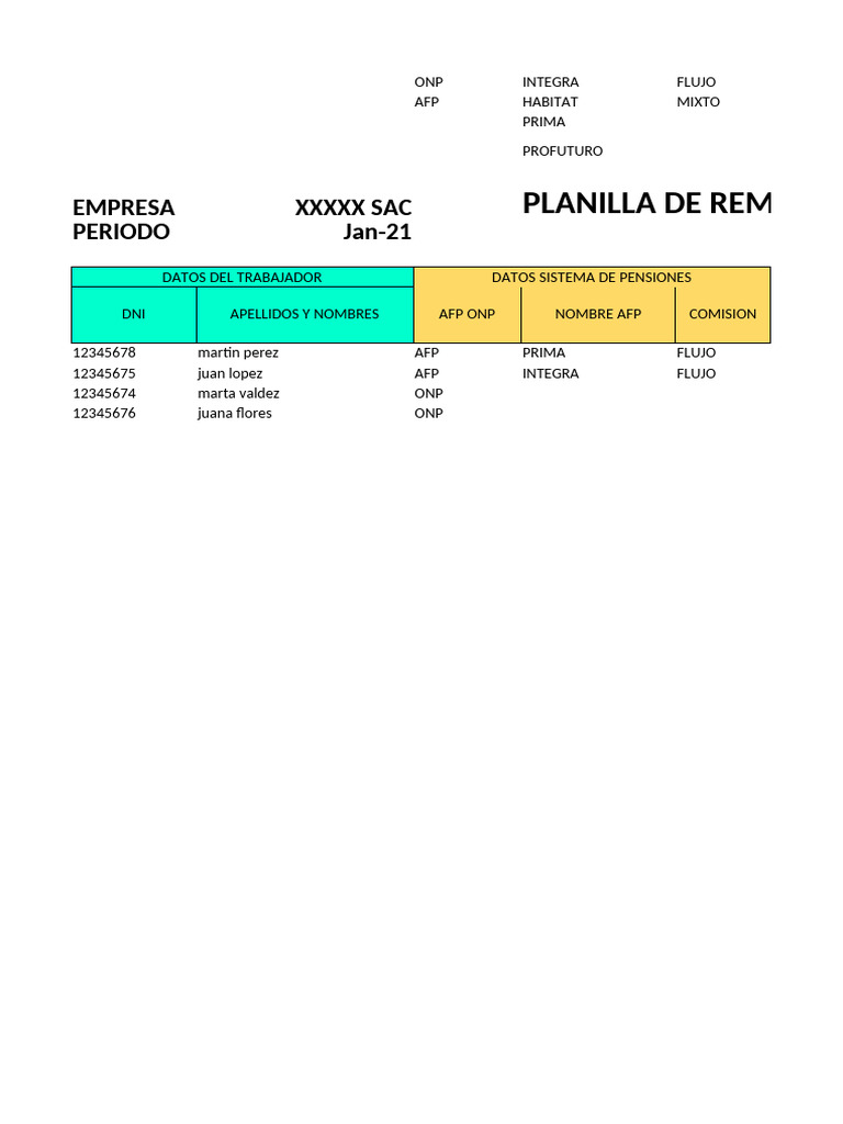 Ejemplo Planilla | PDF | Pensión | Chile