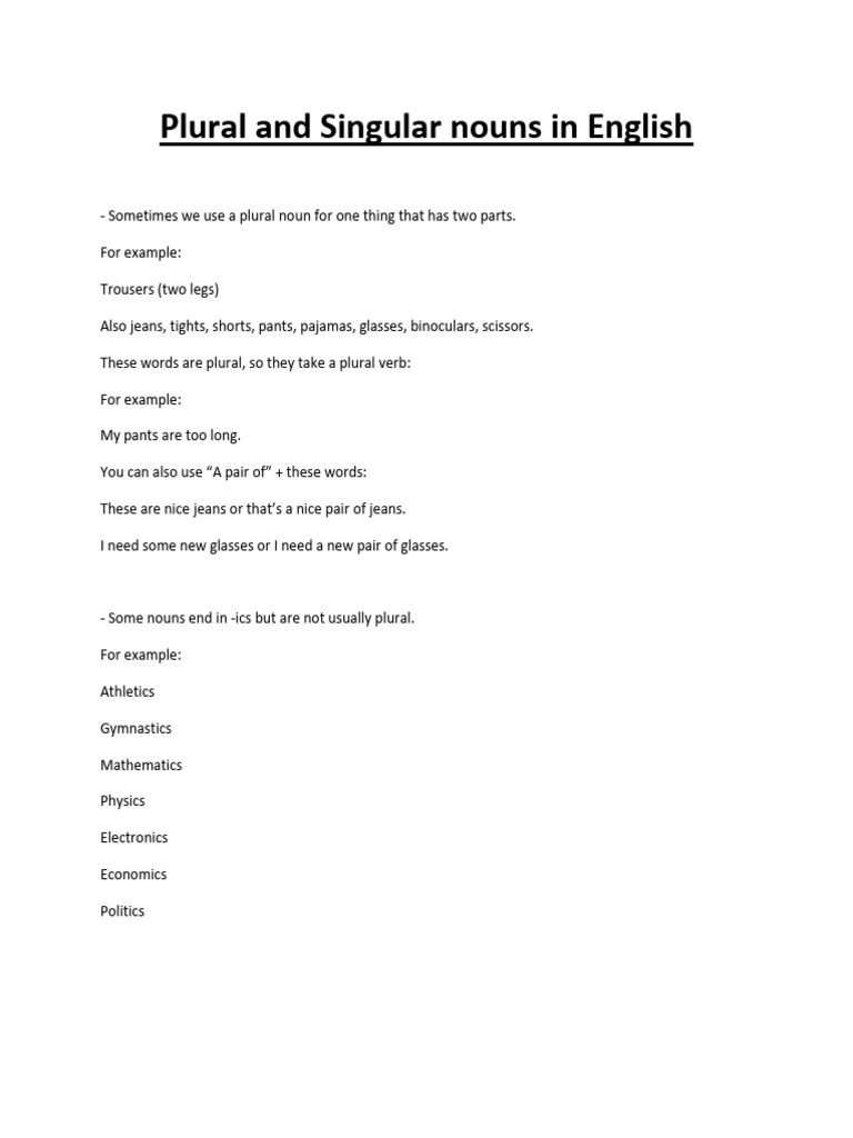 Understanding Plural and Singular Nouns | PDF