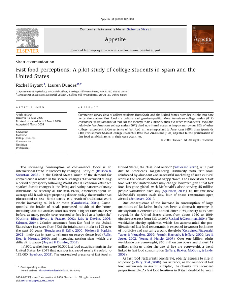 Fast Food Perceptions Among College Students | PDF | Fast Food | Obesity
