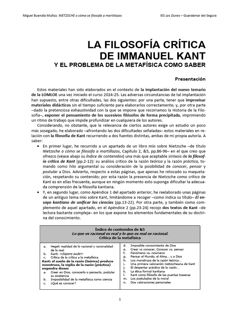 Filosofía Crítica de Kant y Nietzsche | PDF | Immanuel Kant | Metafísica