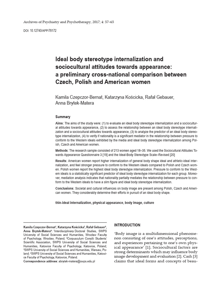 Ideal Body Stereotype Internalization and Sociocultural Attitudes ...