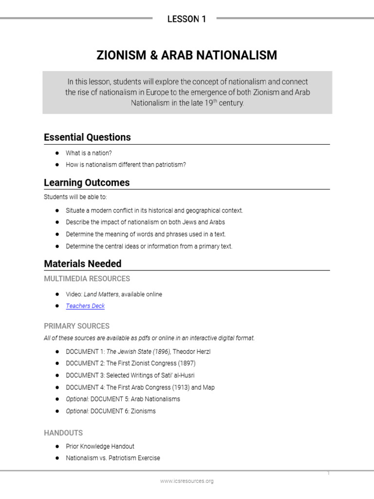Arab Israeli Conflict Lesson Plan | PDF | Zionism | Palestine (Region)