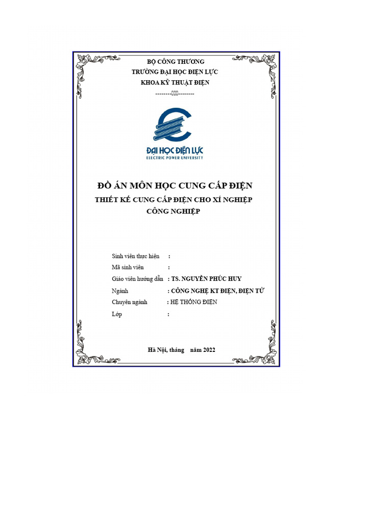Do An Thiet Ke Cung Cap Dien He Thong Dien Truong Dai Hoc Dien Luc ...