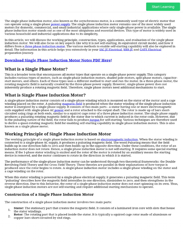Single Phase Induction Motor - Working, Construction, Types ...