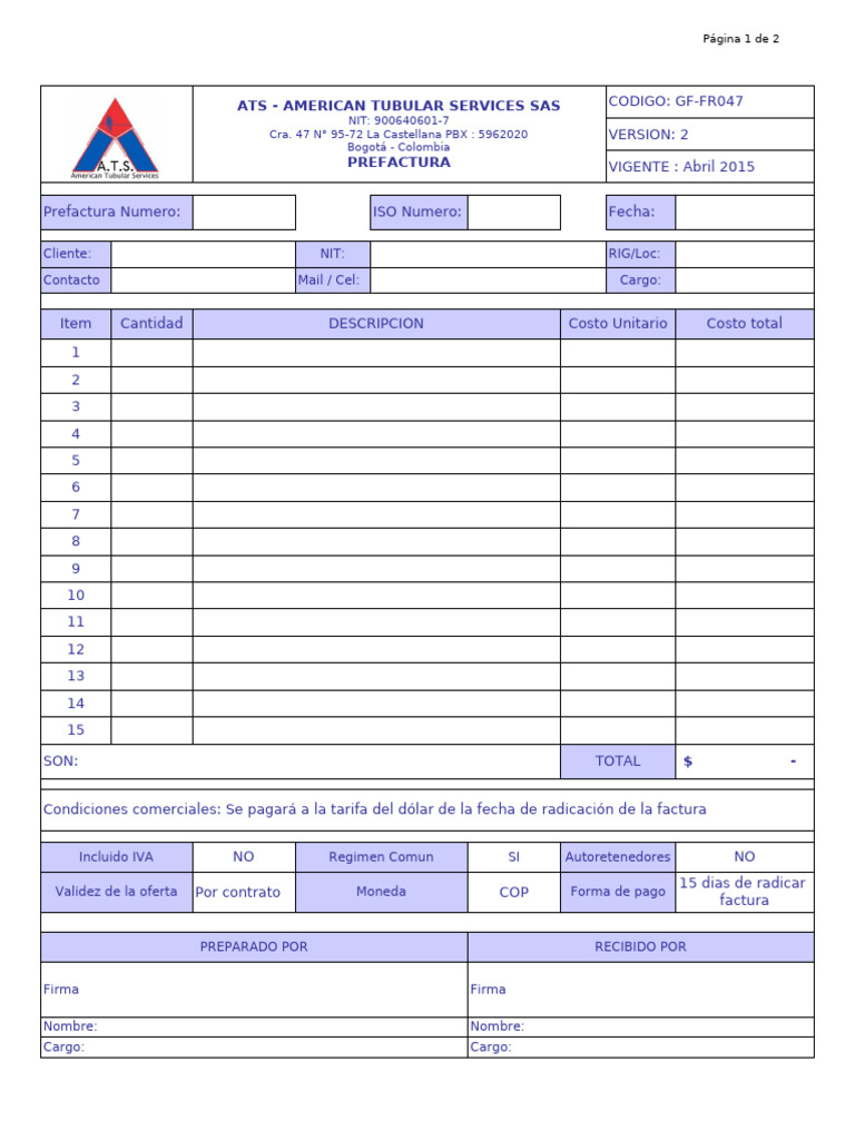 GF FR047 Prefactura | PDF