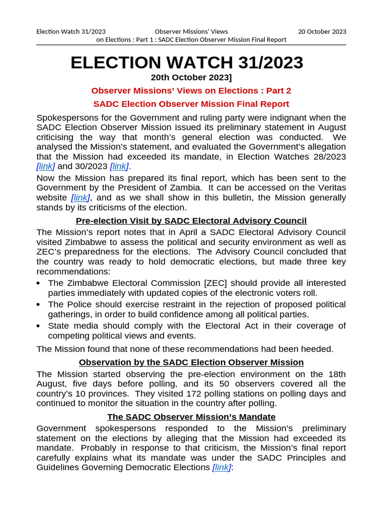 Election Watch 31-2023 - Observer Missions' Views On Elections - Part 1 ...