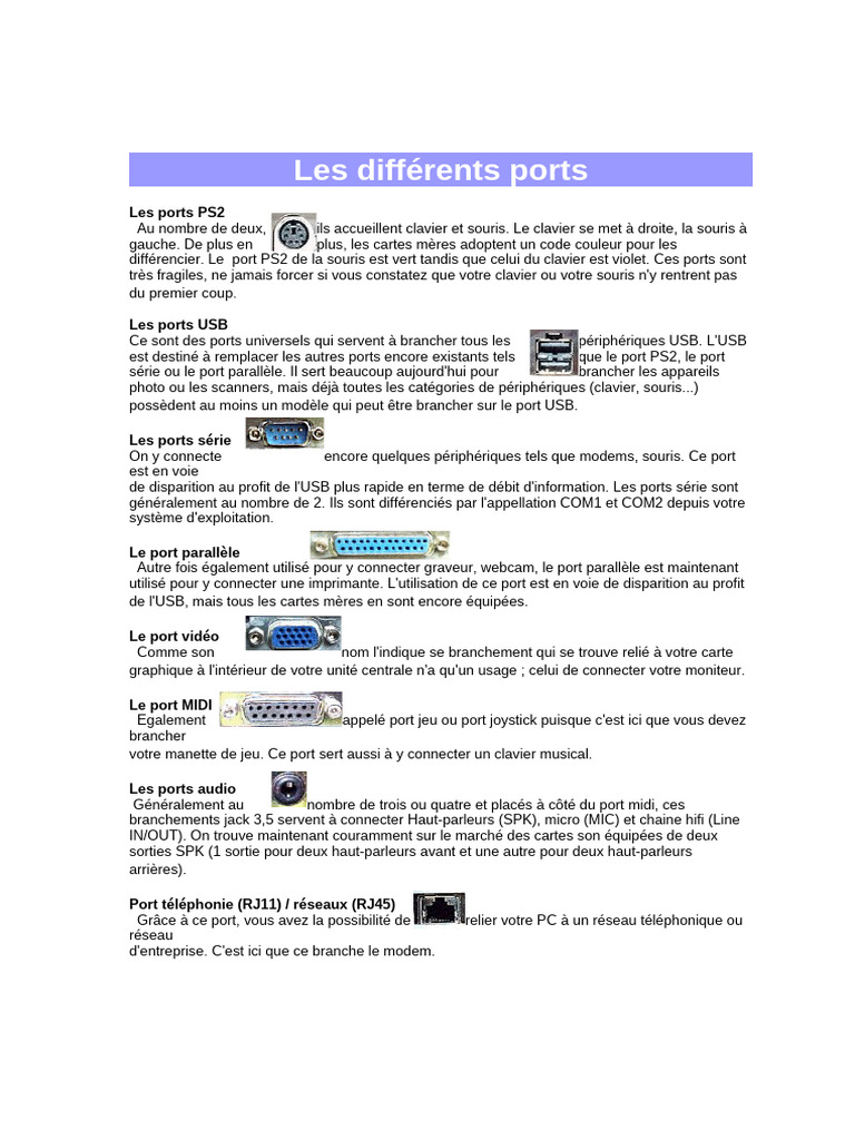 Les différents types de ports informatiques | PDF | USB | Clavier d ...