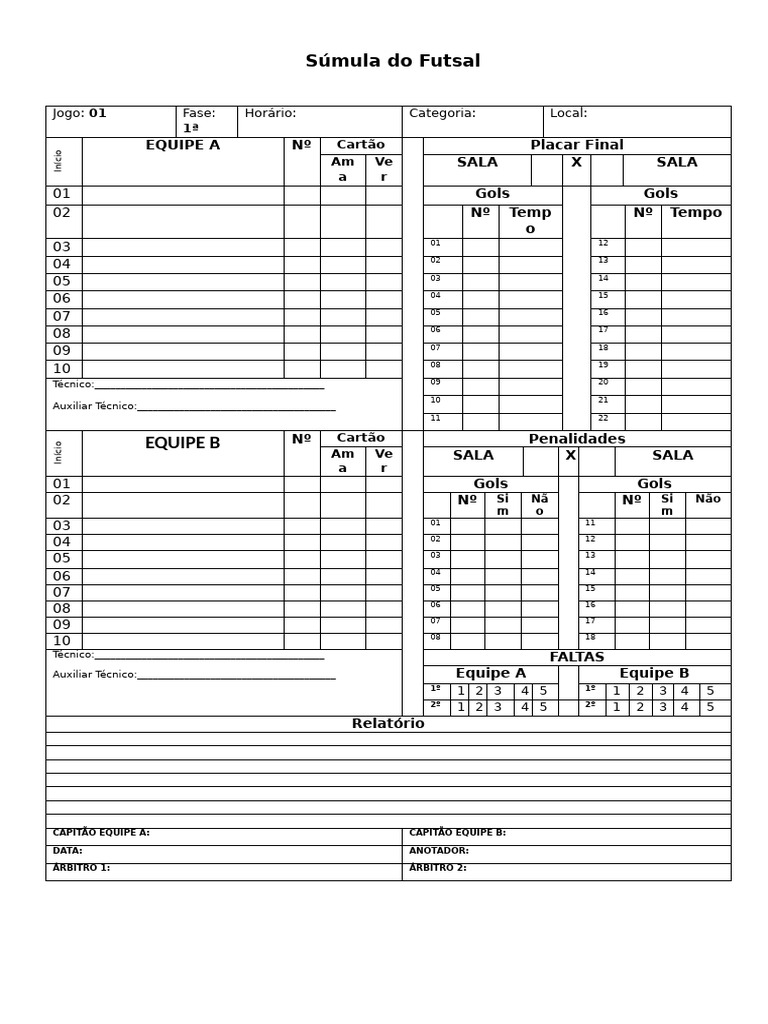 Súmula Do Futsal (Modelos) | PDF | Esportes | Futebol