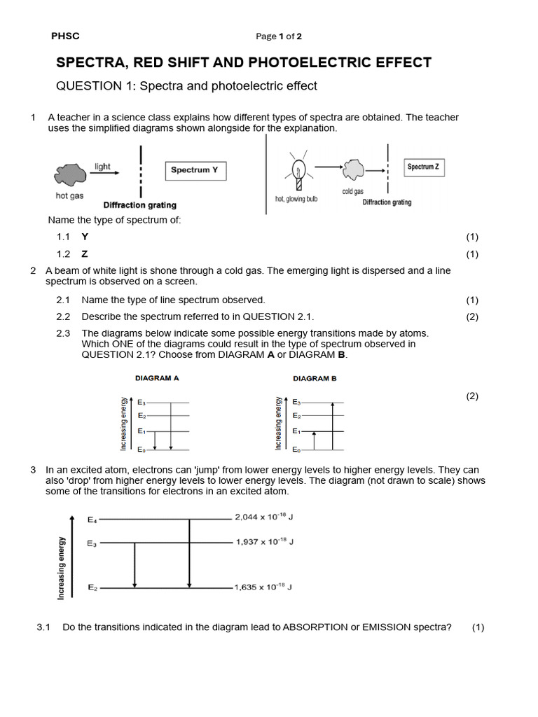 Spectra, Red Shift & Photoelectric Effect | PDF | Spectral Line | Redshift