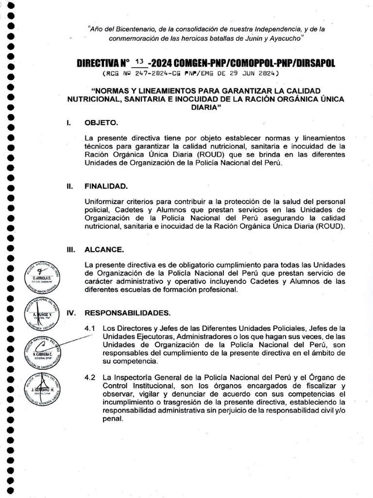 6527153 Directiva n 13 2024 Comgen Pnp Comoppol Pnp Dirsapol de 29jun2024 | PDF | Almuerzo ...