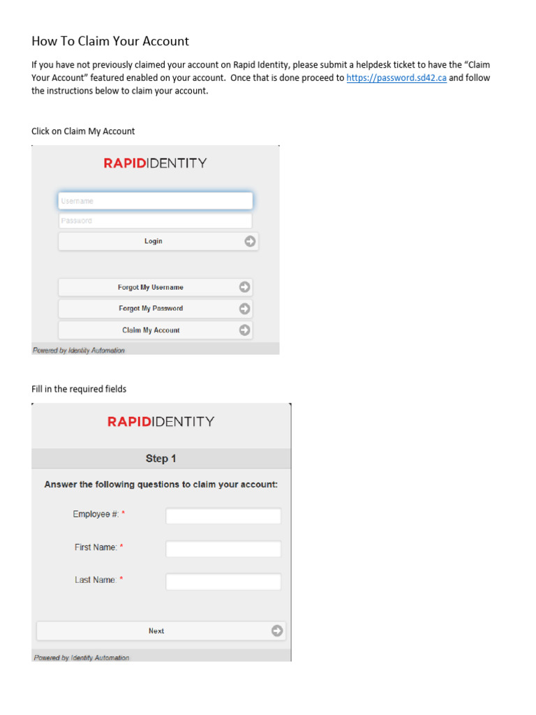 How To Claim Your Account Rapid Identity | PDF