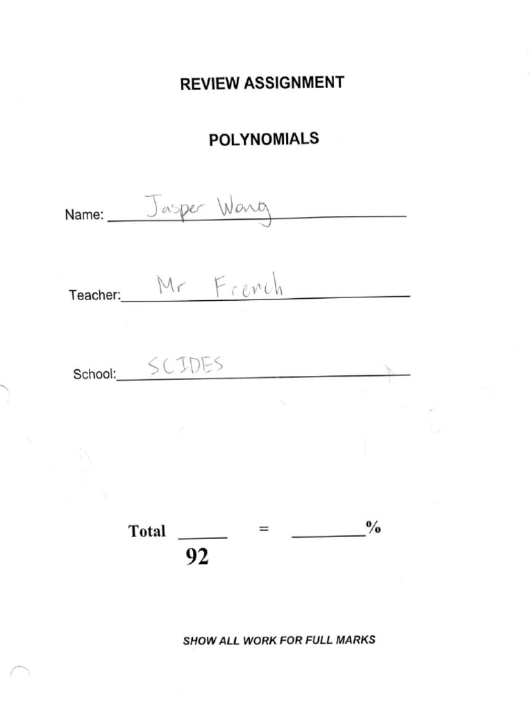 Pre-Calculus 12, Polynomials | PDF