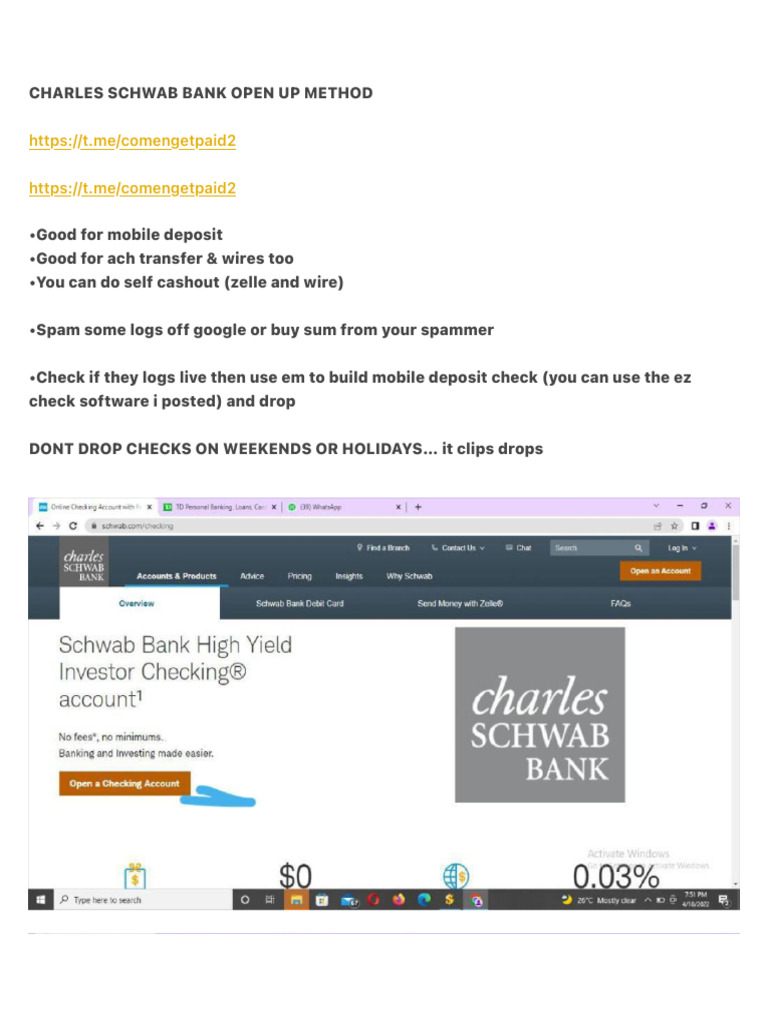 Charles Schwab Bank Open Up Method | PDF