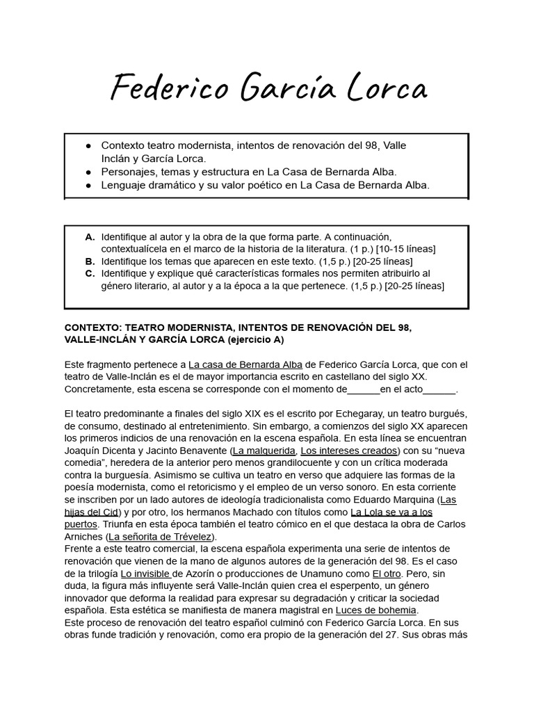 Federico García Lorca - Apuntes | PDF | Federico García Lorca | Teatro