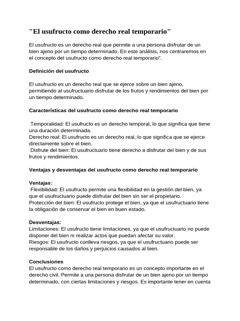 Análisis de Usufructo Como Derecho Real | PDF