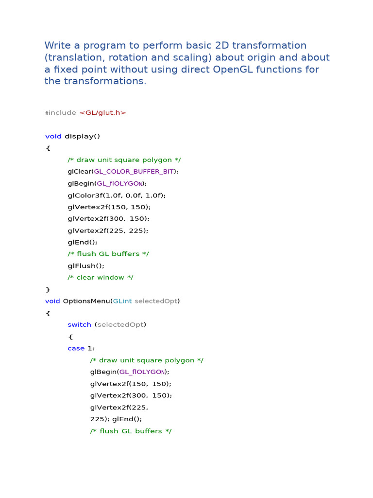 Basic 2D Transformation Code | PDF