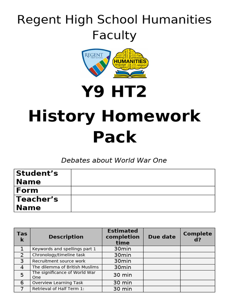 Y9 HT2 Homework Booklet - 2024-2025 | PDF | Suffragette