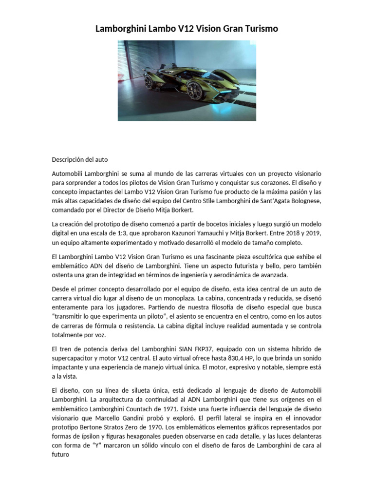 Lamborghini V12 Vision Gran Turismo | PDF | Fabricantes de automóviles ...