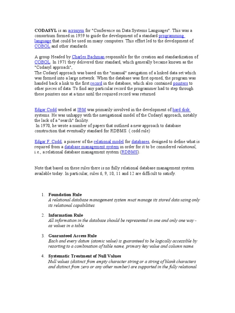 CODASYL | Relational Database | Databases