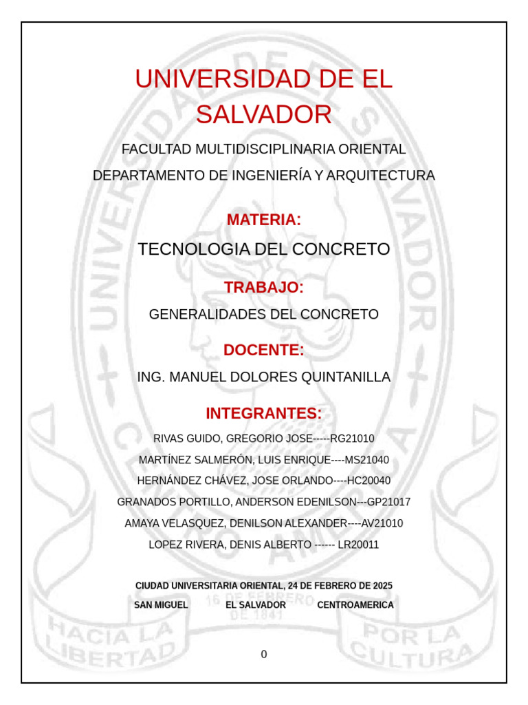 Trabajo 1 Generalidades Del Concreto | PDF | Hormigón | Cemento