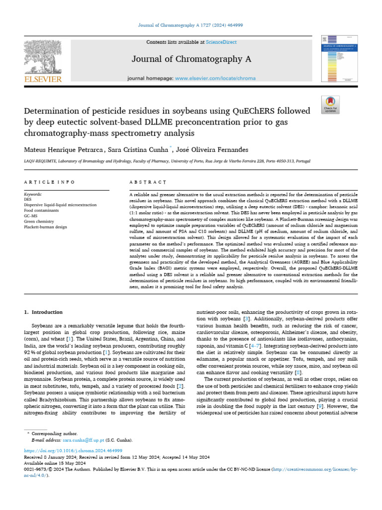 Determination Of Pesticide Residues In Soybeans Using Quechers Pdf Mass Spectrometry Soybean