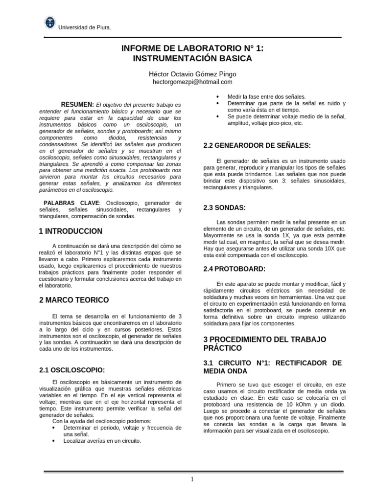 Informe de Laboratorio 1 | PDF | Rectificador | Red eléctrica