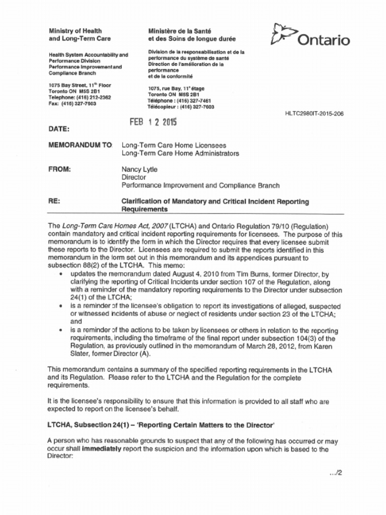 Memo Re Clarification of Mandatory and Criticial Incident Reporting | PDF