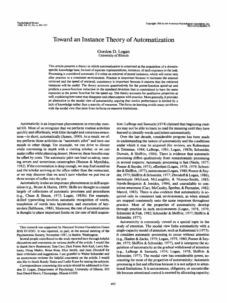 Toward an instance theory of automatization | PDF | Standard Deviation | Power Law