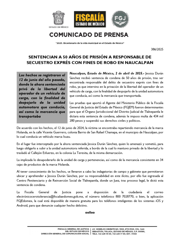 Comunicado 386 | PDF | Secuestro | Prisión