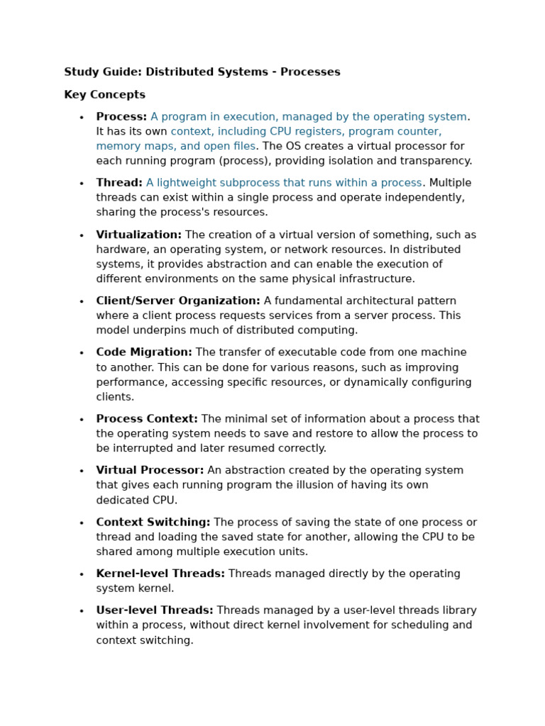 Distributed Systems: Processes, Threads, and Virtualization Study Guide | PDF | Process ...