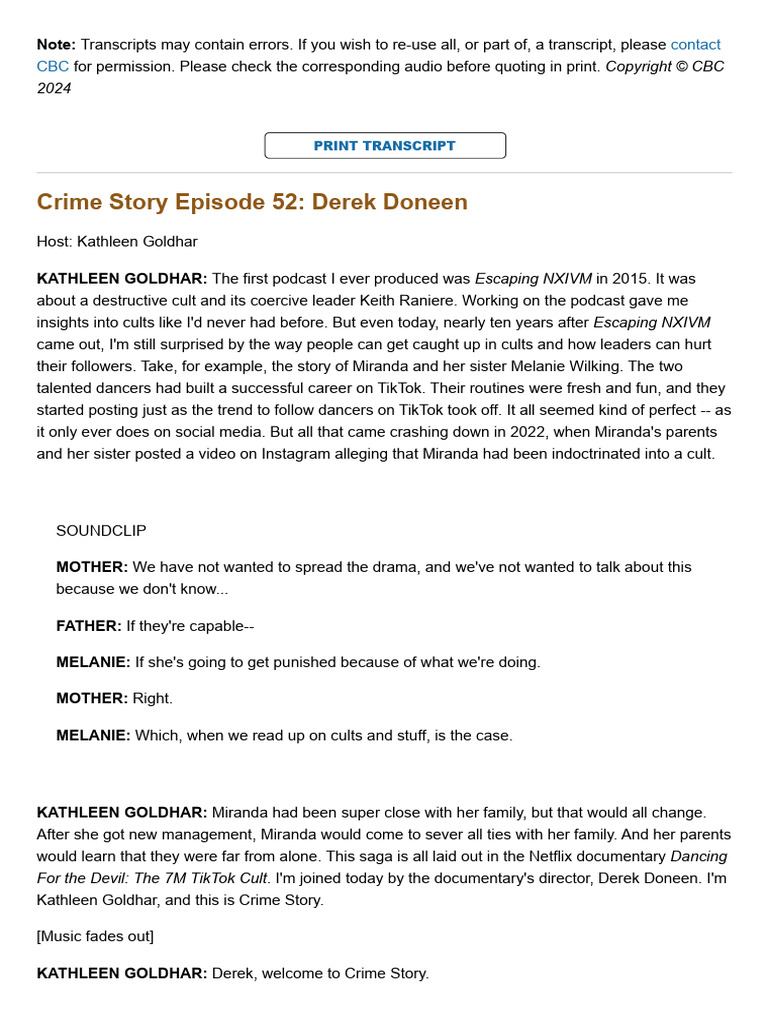 Transcript - Crime Story, Episode 52 - CBC Radio | PDF