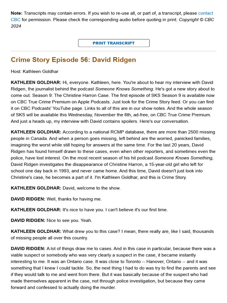 David Ridgen Investigates Christine Harron | PDF