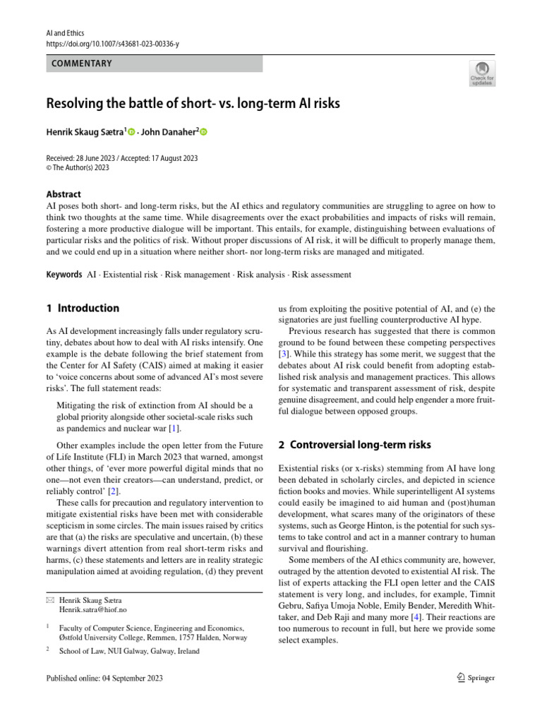 Sætra Et Al2023-Resolving The Battle of Short - Vs | PDF | Risk ...
