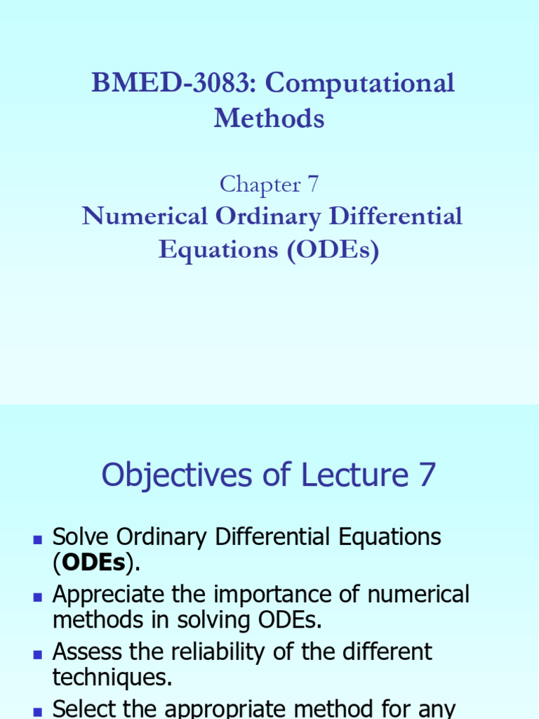 Chapter 7 Numerical Ordinary Differential Equations Odes Pdf