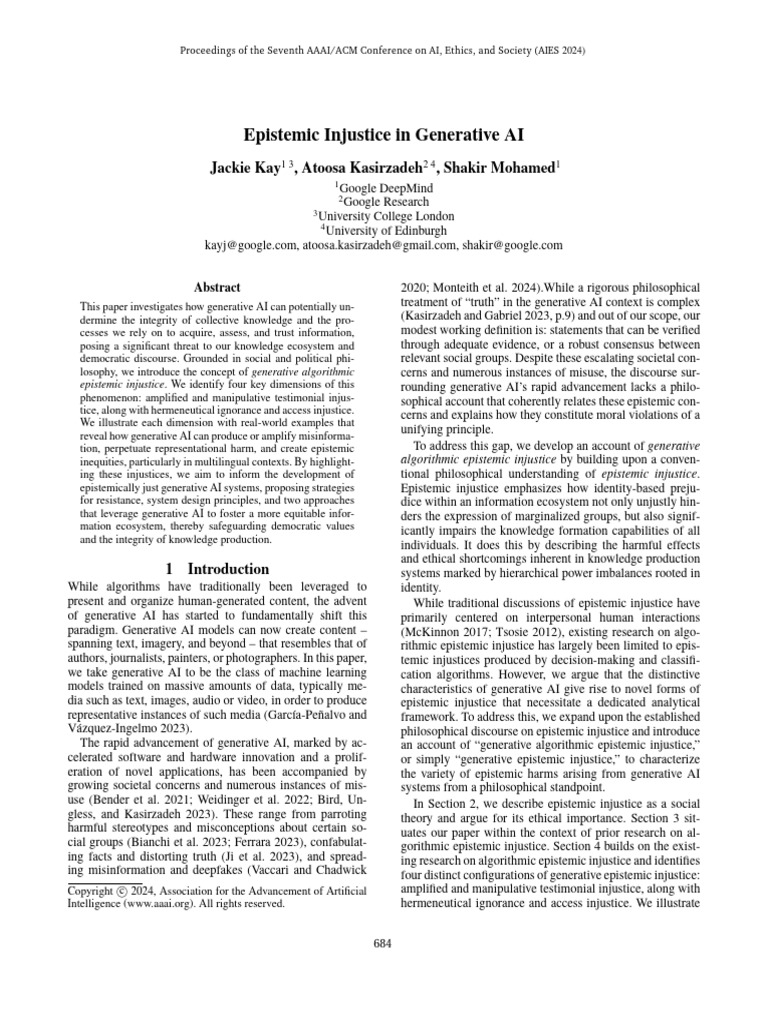 Generative AI and Epistemic Injustice | PDF | Epistemology | Artificial ...